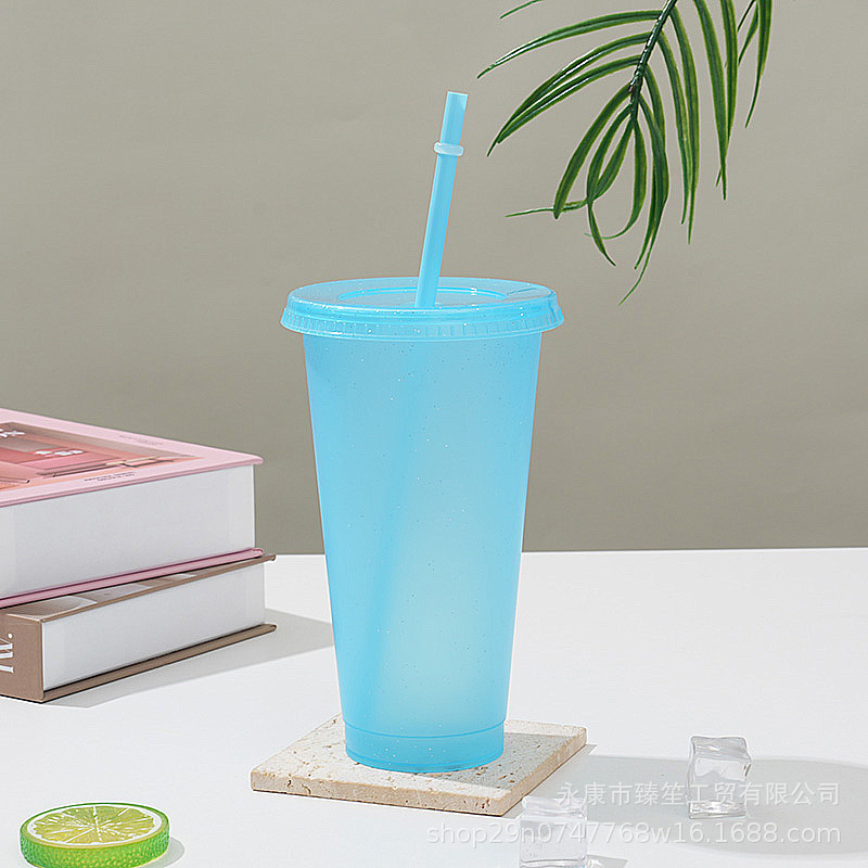 工厂直出跨境爆款彩色闪粉吸管杯大容量710ml创意pp塑料杯可logo-阿里巴巴