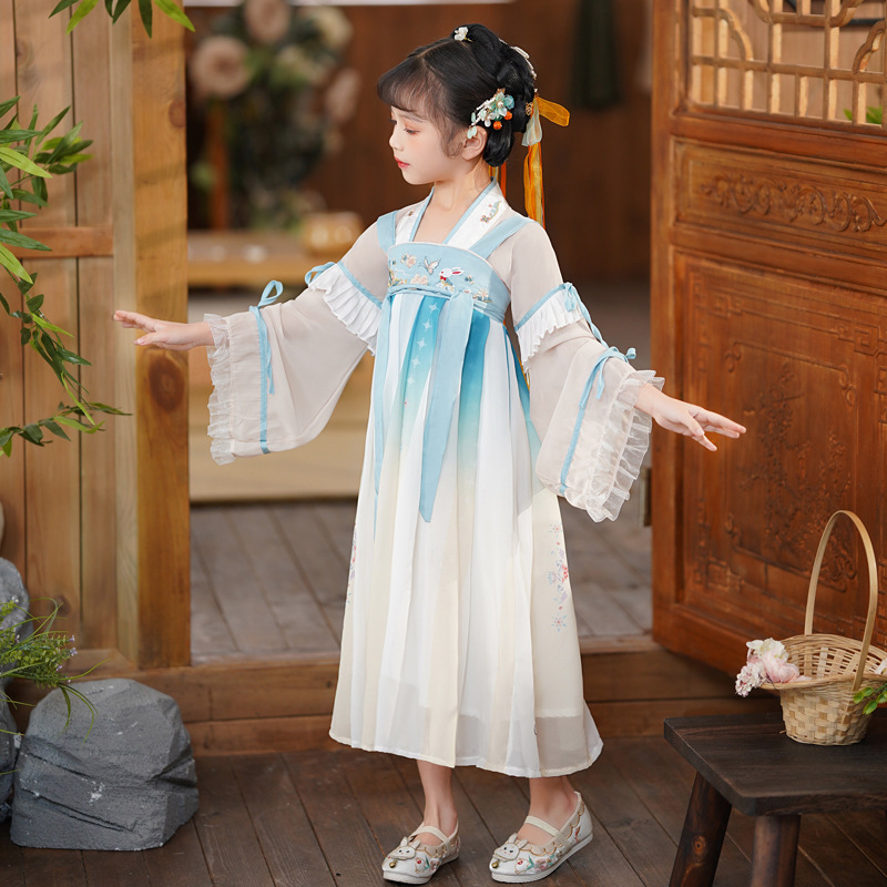 Children hanfu girls folk dance dress kimono skirts chinese princess ...