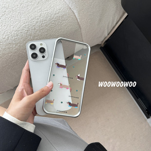 WOOWOOWOO小众ins可爱腊肠狗波点银框透明手机壳适用苹果15ipho16-阿里巴巴