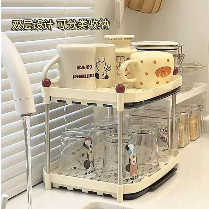 Desktop Double-Layer Cup Storage Rack Household Dustproof Cup Holder ...