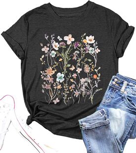 Women Boho Flower T Shirt Vintage Floral Graphic Shirt Botan-阿里巴巴
