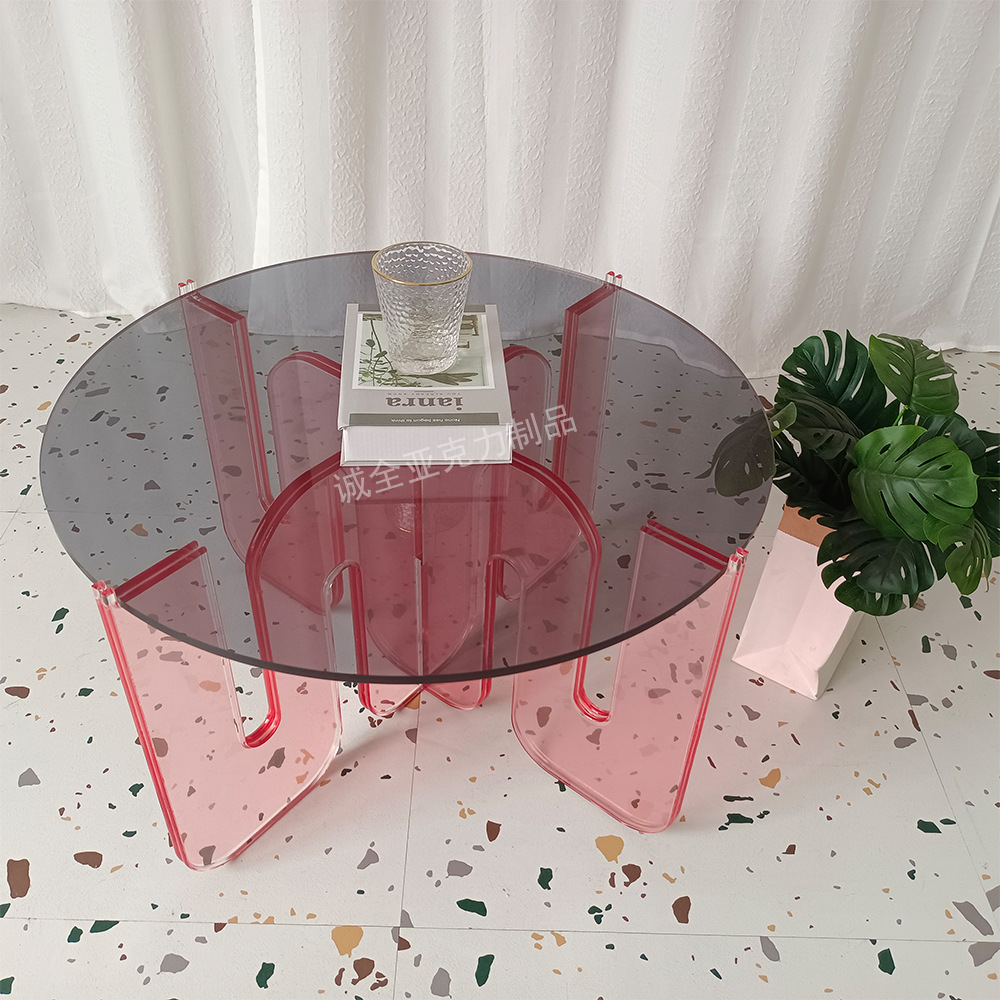 现代北欧亚克力桌子样板房亚克力茶几波浪形底座创意时尚圆形茶几-阿里巴巴