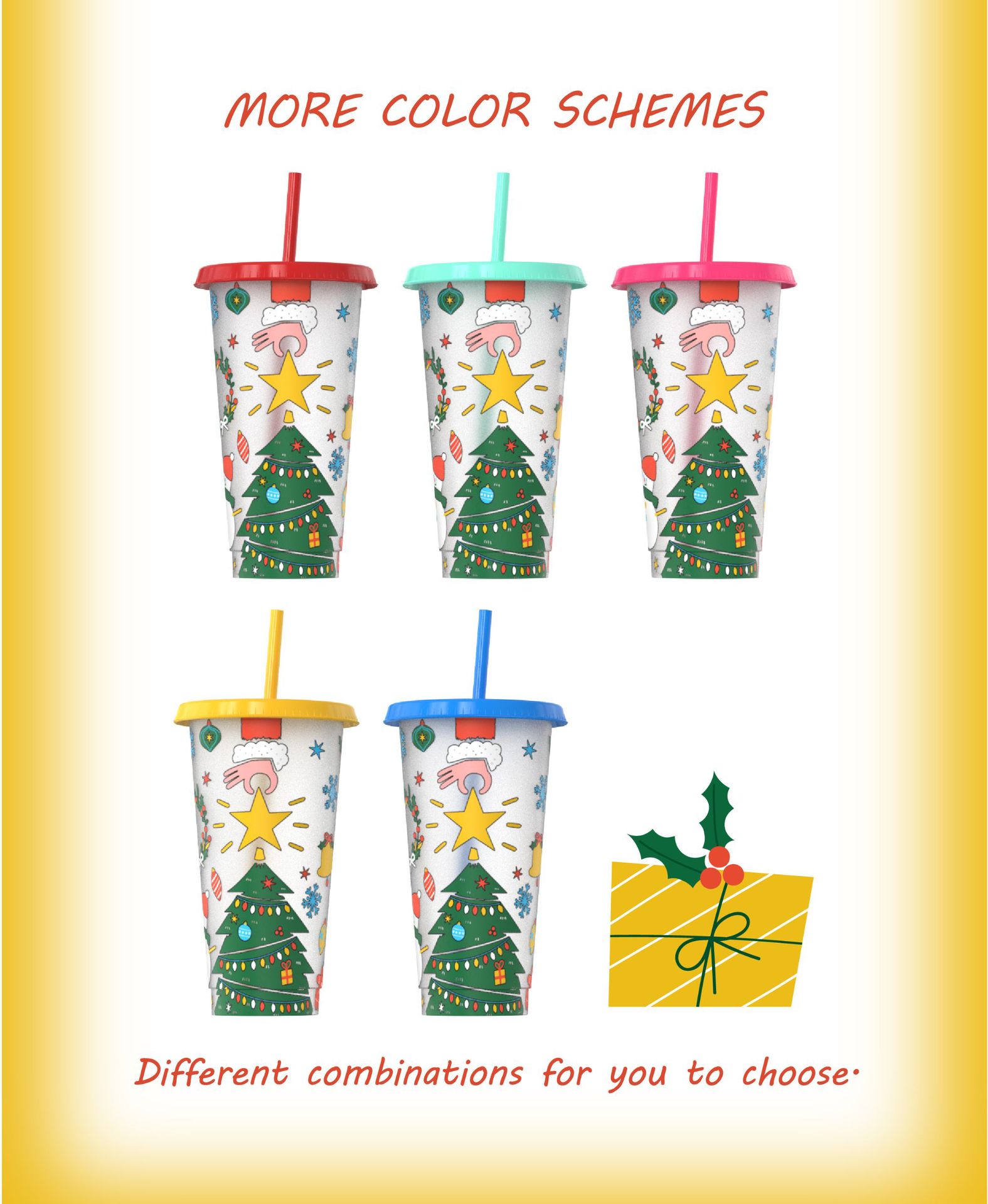 2024年圣诞节新款710ML大容量pp塑料水杯 跨境礼物遇冷变色吸管杯-阿里巴巴