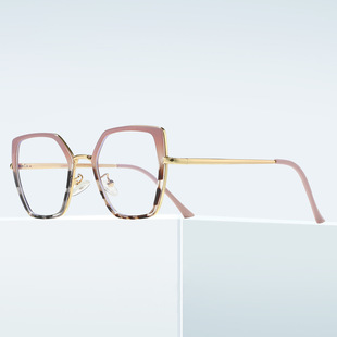 2024热销ins风眼镜框 女时尚多边形大框平光镜金属TR90防蓝光眼镜-阿里巴巴