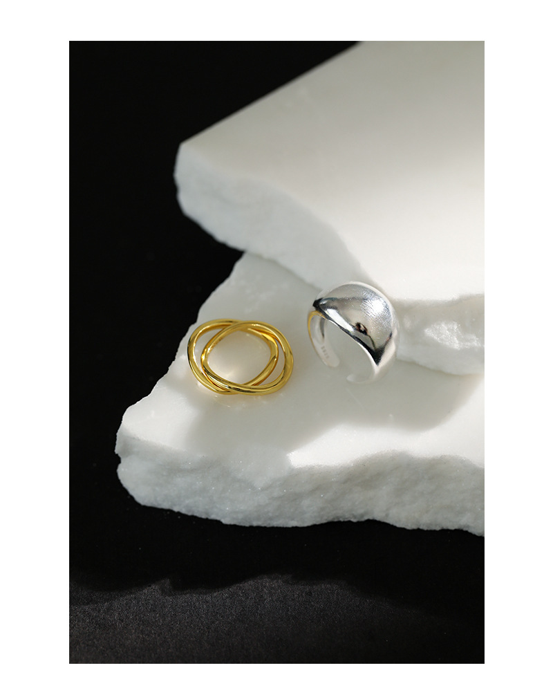 590欧美组合戒ins时尚简约几何光面可叠戴S925纯银开口素圈戒指女-阿里巴巴