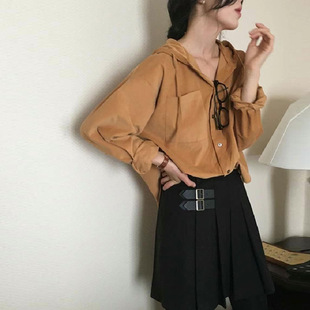 现货2024年春新款韩国OVERTAK*E连帽休闲宽松显瘦百搭长袖衬衫女-阿里巴巴