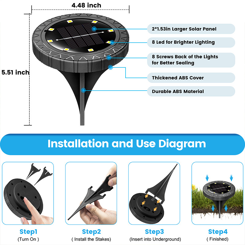 工厂直销跨境太阳能8LED地埋灯户外IP68防水插地草地灯庭院花园灯-阿里巴巴