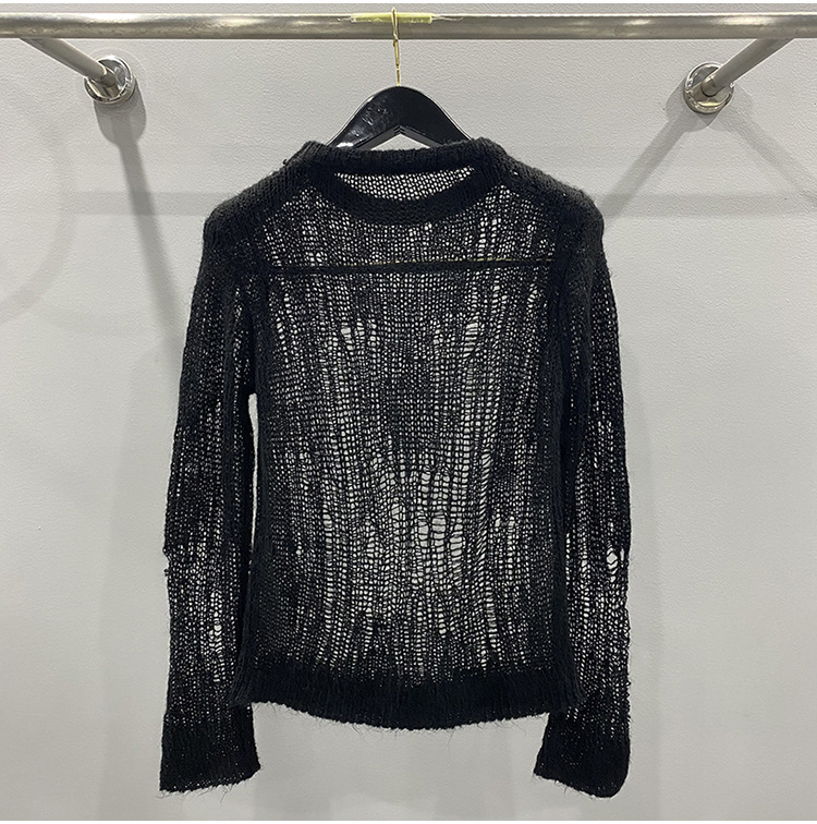 SUBHUMAN女款丨暗黑网状镂空针织马海毛舒适套头百搭女士上毛衣衫-阿里巴巴
