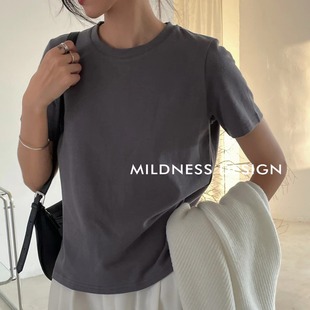 MILDNESS DESIGN A001# 2023秋季新款韩版简约纯色圆领短袖T恤女-阿里巴巴