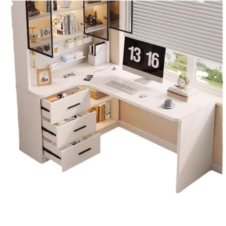 Corner desk hole board home desk bookshelf integrated modern simple ...