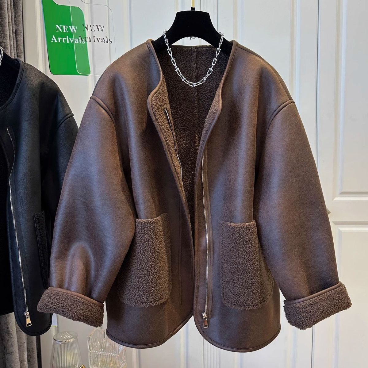 超好看拉链皮毛拼接一体圆领外套女2025秋冬款爆款上衣保暖休闲-阿里巴巴