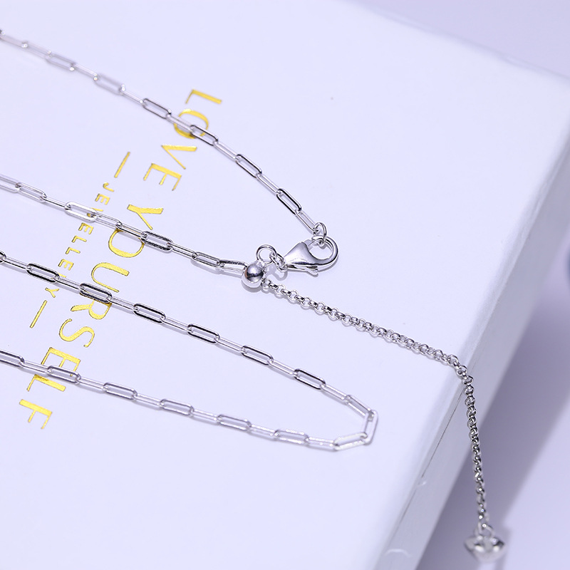 DIY配件 S925纯银项链挂坠银链 调节链 抽拉回形针链50cm-阿里巴巴