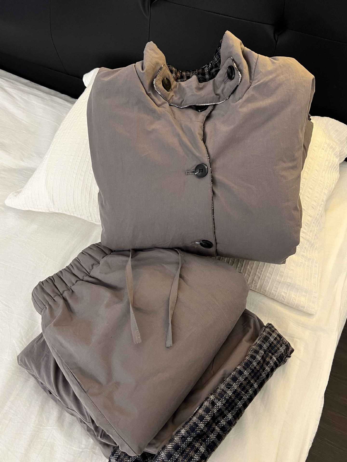 韩版高级简约格纹夹棉睡衣女冬季新款大码加厚棉服保暖家居服套装-阿里巴巴