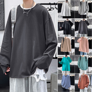 S-5XL ins潮流棉长袖T恤男女秋季潮流宽松内搭打底衫上衣-阿里巴巴