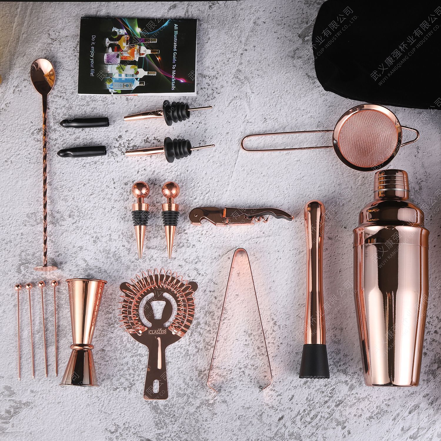 不锈钢调酒器套装 酒吧夜店奶茶店用全套专业调酒套装带竹架底座-阿里巴巴