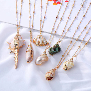 ins style new women's beach shell gilded edge pendant conch necklace ...