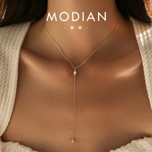 MODIAN摩典925纯银镶钻项链女轻奢高级小众百搭长款精致ins锁骨链-阿里巴巴