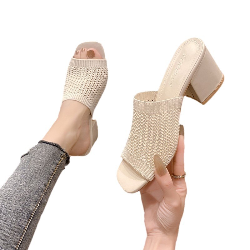 2024 Summer New plus size Flying Woven High Heel Sandals and Slippers ...