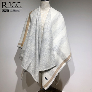 Rjcc/绒捷 批发秋冬保暖时尚欧美羊羔毛拼色双面大斗篷御寒女披肩-阿里巴巴