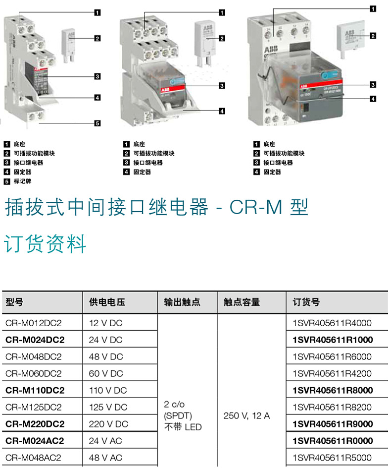 ABB 48VDC 12A 插拔式 接口中间继电器 CR-M048DC2L (10个/包)-阿里巴巴