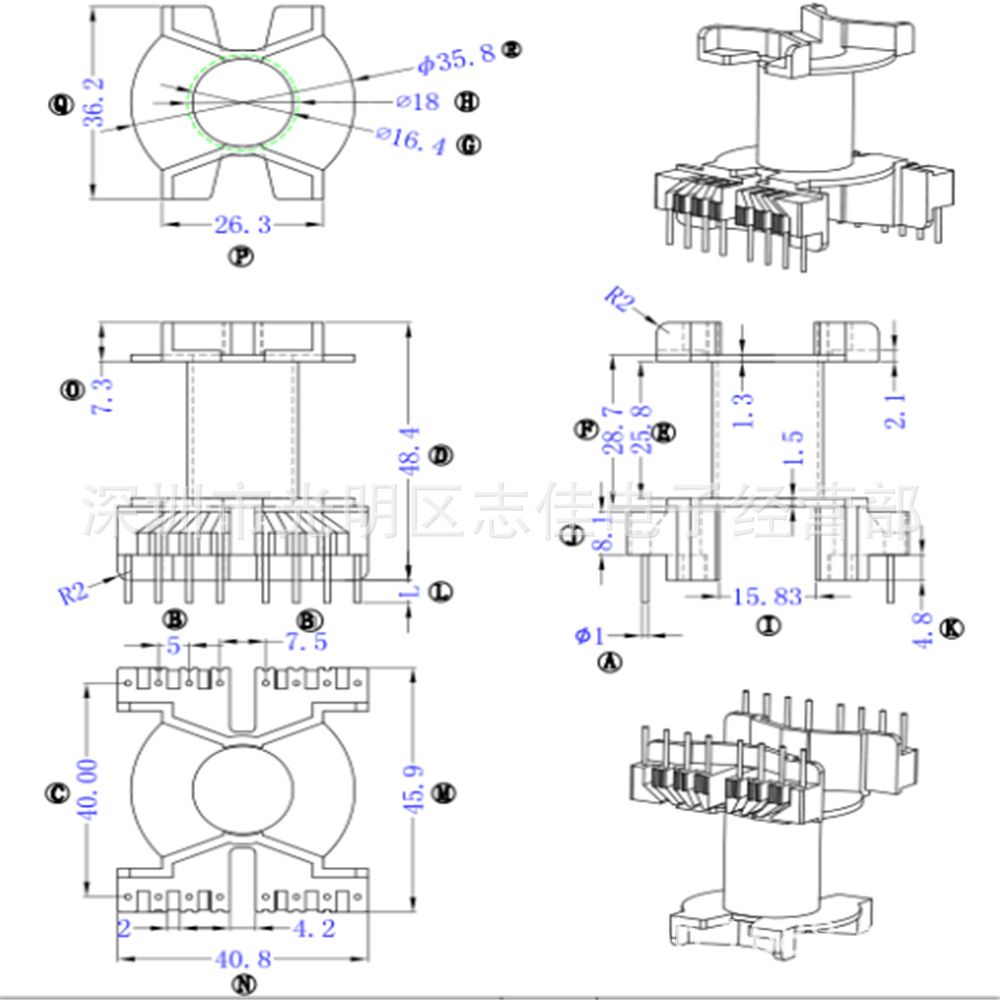 PQ4040通讯骨架高频骨架PQ4040变压器骨架立式8+8针Y4007干式自耦-阿里巴巴