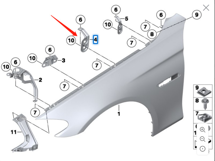 41357207205 41357207206 适用于宝马5系F10 前叶子板支架图4-阿里巴巴