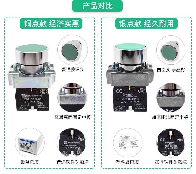 施耐.德蘑菇头按钮开关绿色XB2BC31C=ZB2BZ101C+ZB2BC3C自复式1开-阿里巴巴