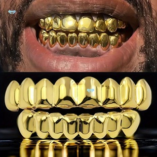 2pcs/ set 18K Golden Plated 8 Teeth Shiny Dental Grillz-阿里巴巴