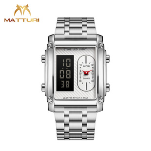 MATTURI时尚男士创意钢带电子表双机芯多功能男学生防水新款跨境-阿里巴巴