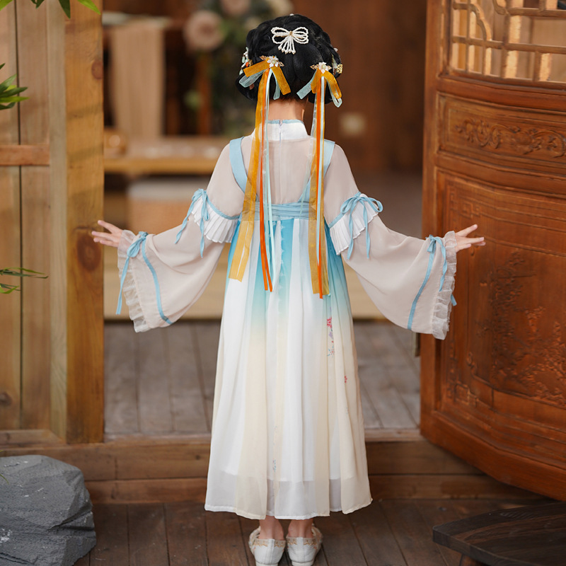 Children hanfu girls folk dance dress kimono skirts chinese princess ...