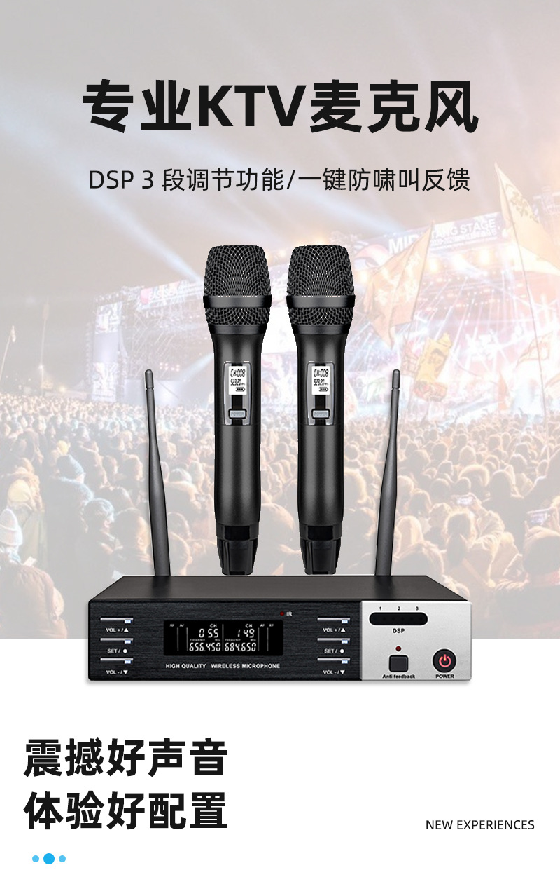 演出会议话筒调频U段家用DSP防啸叫专业KTV无线麦克风一拖二-阿里巴巴