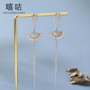 嘻咕E0951 S925银花瓣流苏耳钉贝壳水钻耳坠女气质时尚耳环耳饰-阿里巴巴