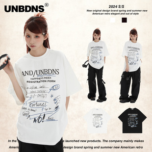 UNBDNS美式复古印花字母排列情侣男女款短袖T恤棉ins小众街头潮牌-阿里巴巴