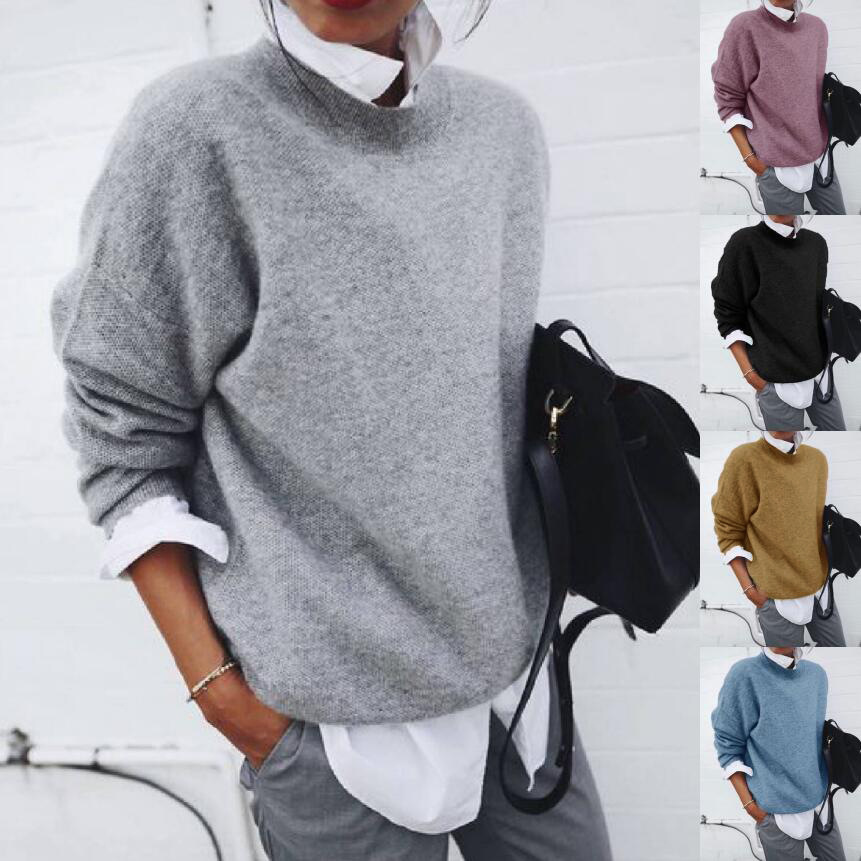 Long Pullover Women's Solid Color Knitted Cashmere Sweater - CJdropshipping