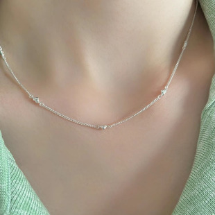 s925纯银爱心项链女ins小众设计简约百搭小巧心形间隔颈链可叠戴-阿里巴巴