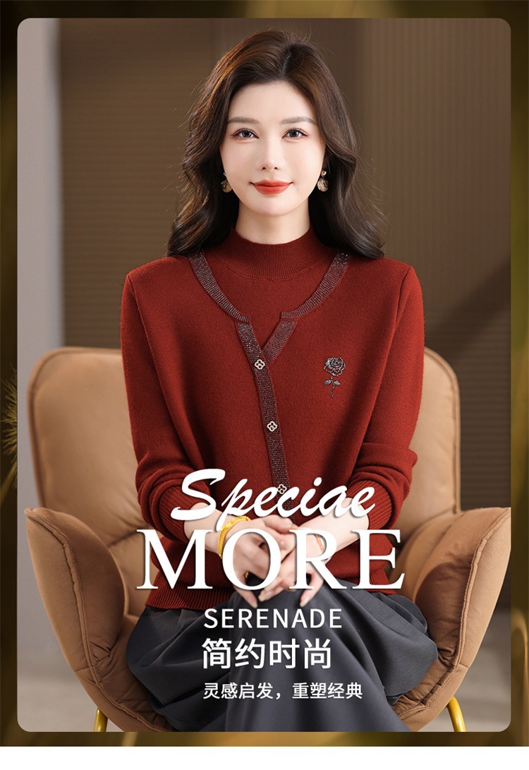 中老年女装秋冬毛衣针织衫大码宽松单排套头圆领一体绒妈妈装上衣-阿里巴巴