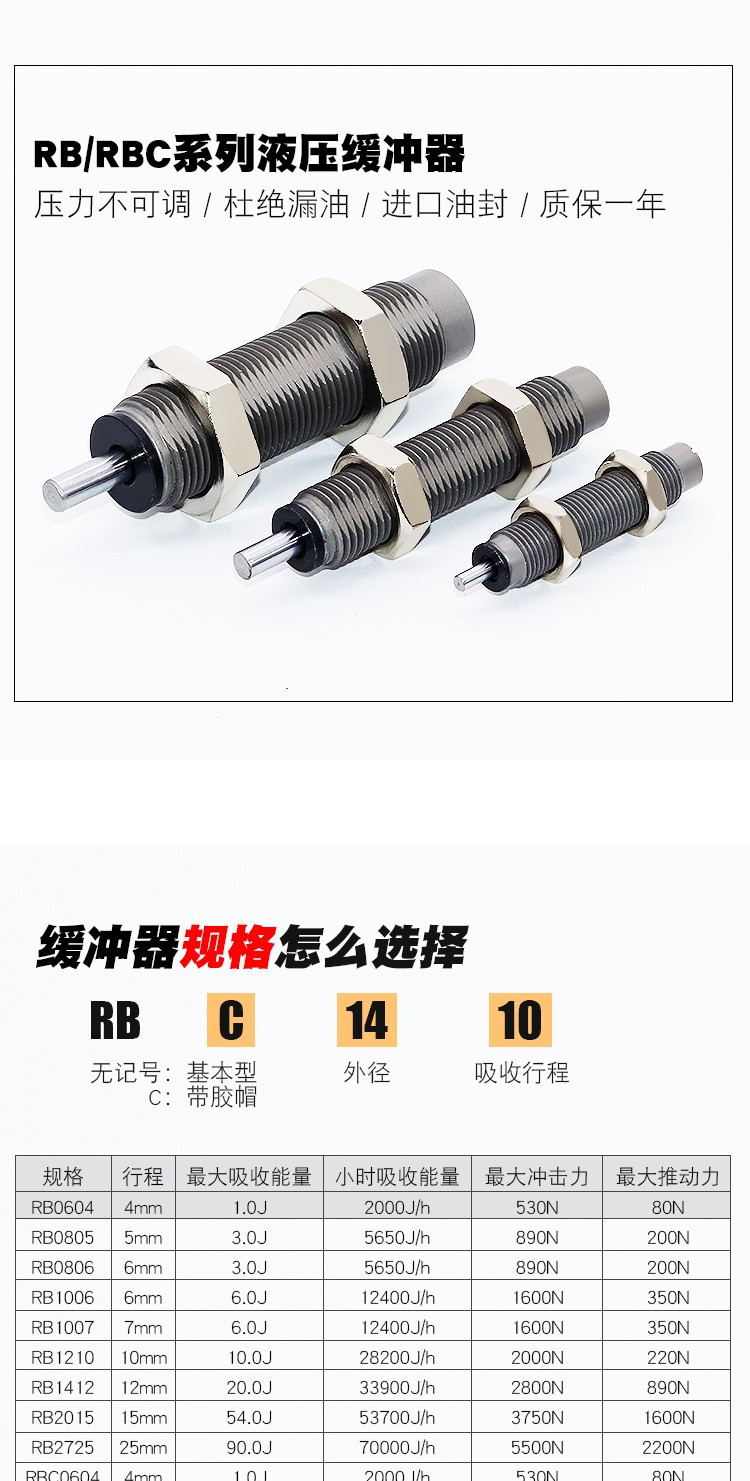 SMC型RB0806油压缓冲器1412/2015气缸液压阻尼器稳压减震器机械手-阿里巴巴