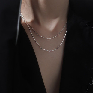 s925纯银几何小方块项链女ins夏超闪满天星素链choker辣妹锁骨链-阿里巴巴