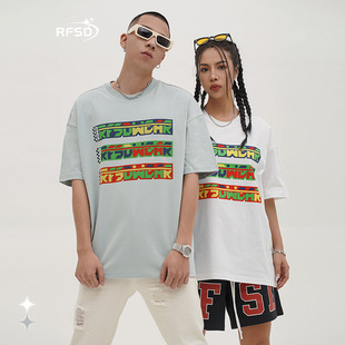 RFSD男装|幻彩字T恤2023夏季新品潮牌版型220g纯棉宽松短袖t恤男-阿里巴巴