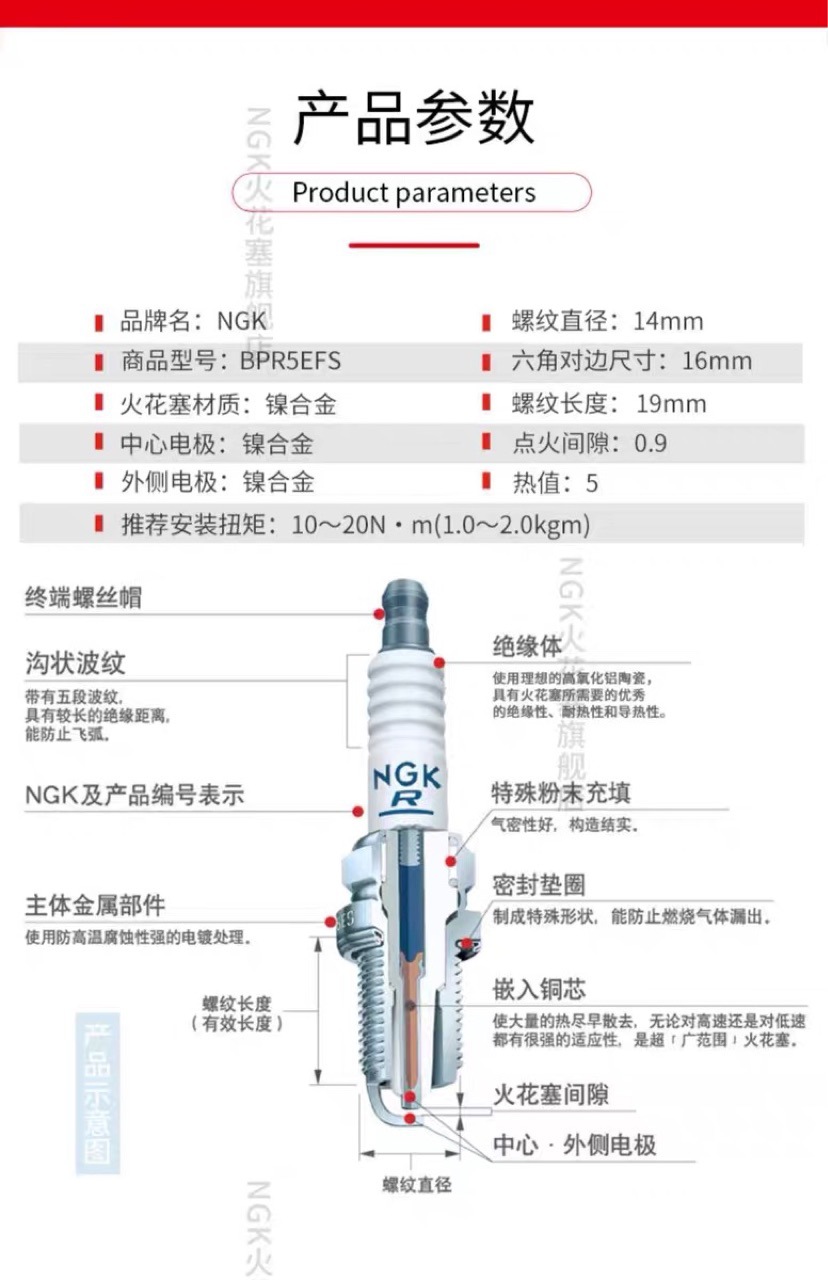 NGK镍合金火花塞BPR5EFS 2223 适用于GMC商务之星Express悍马H2-阿里巴巴