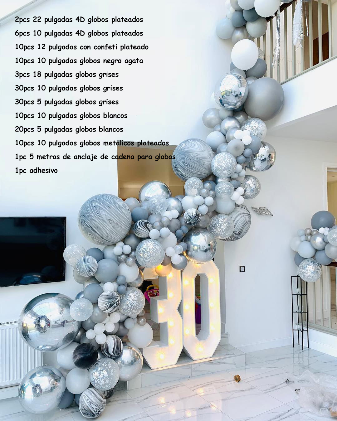 New Macarone Silver Grey 4D Latex Balloon Set Birthday Wedding