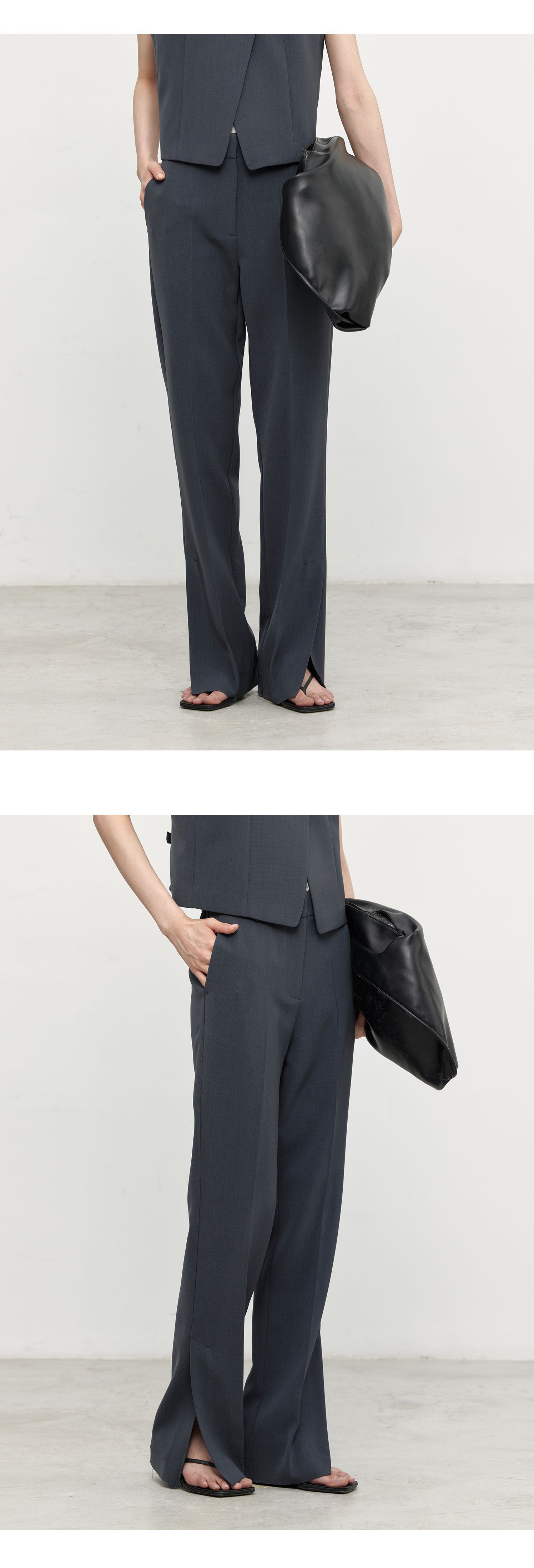 【识几】秋季新款极简中低腰精裁开衩显瘦微喇休闲通勤西裤M5308-阿里巴巴