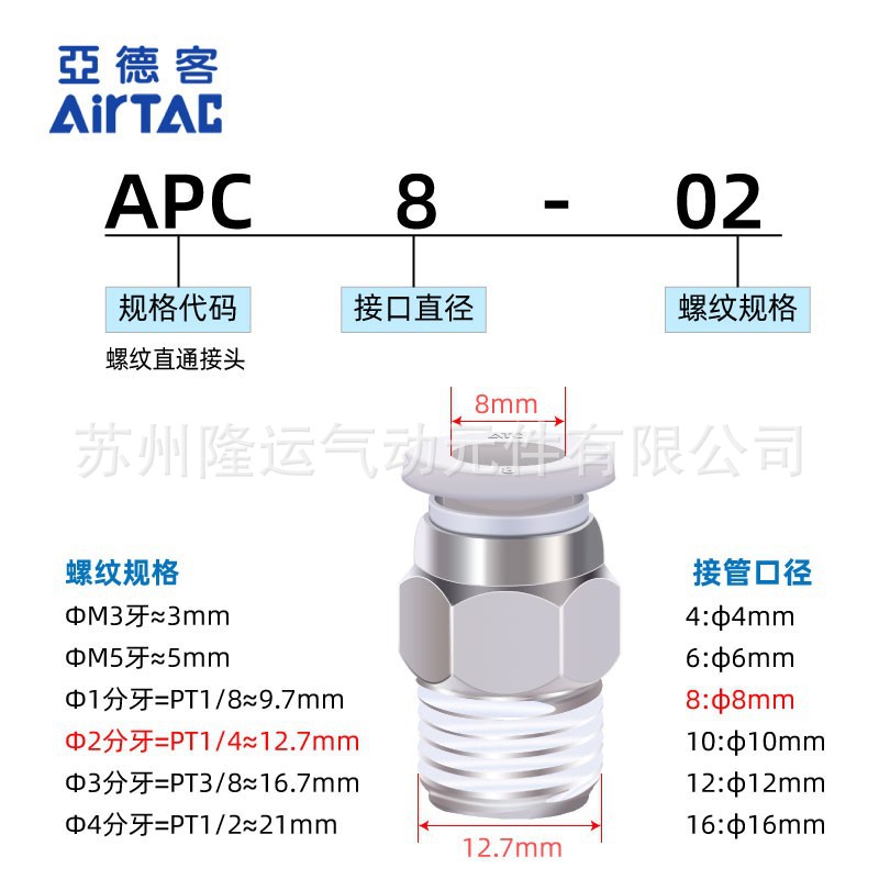 原装亚德客直通螺纹快插接头APC4 6 8 10 12 16-M5 01 02 03 04-阿里巴巴