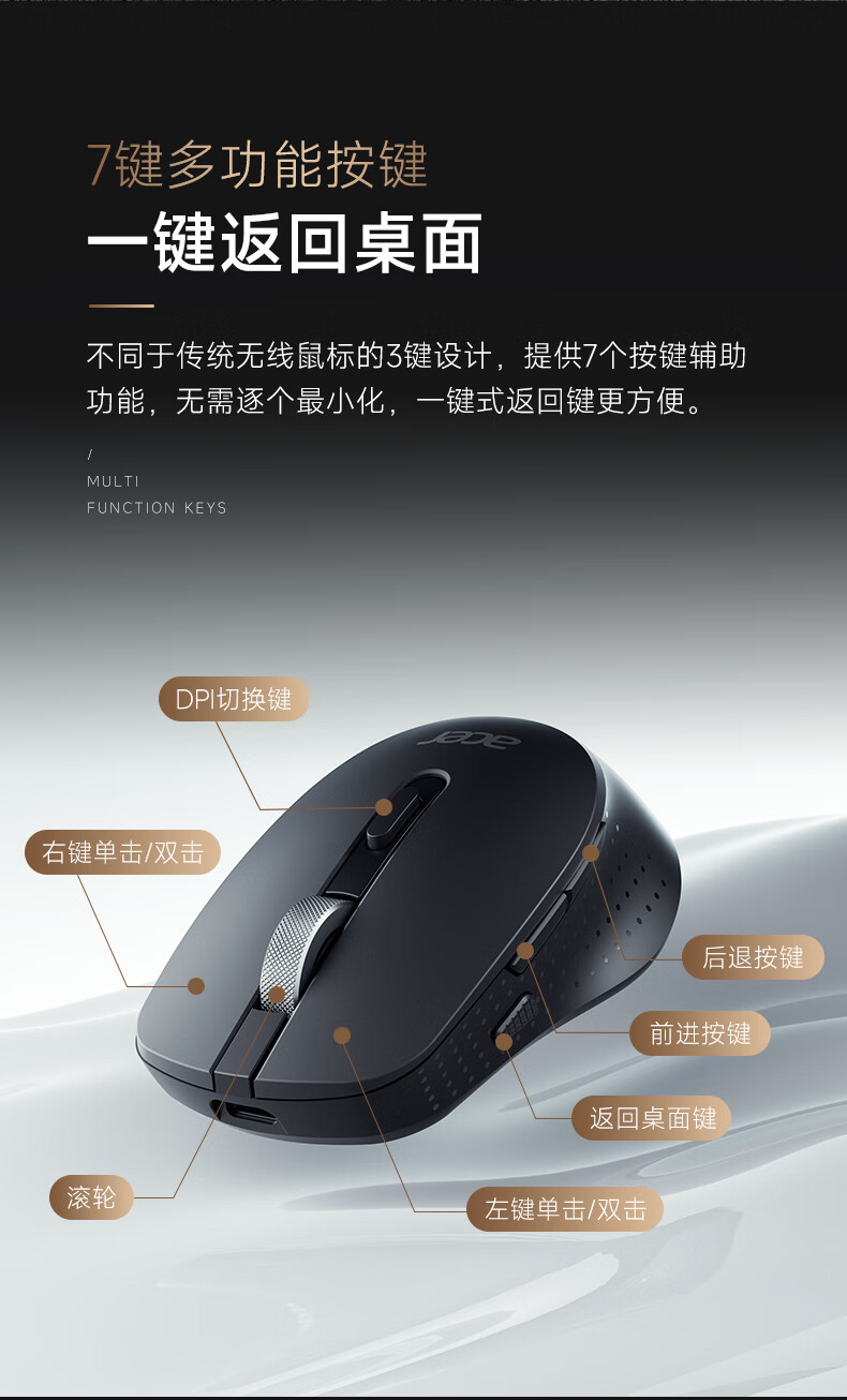 宏基M155无线蓝牙双模游戏电竞鼠标 充电便携办公鼠标人体工程学-阿里巴巴