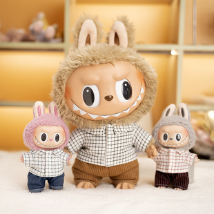 拉布布公仔娃衣格子衬衫休闲牛仔labubu毛绒玩具公仔娃娃挂件衣服-阿里巴巴