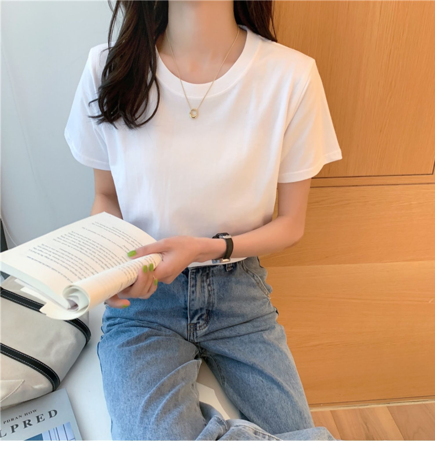 230g重磅纯棉纯色短袖t恤女圆领宽松白色全棉打底衫体恤夏ins批发-阿里巴巴