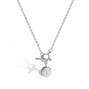 韩版S925纯银项链女ins珍珠贝珠OT扣项链轻奢复古简约网红锁骨链-阿里巴巴