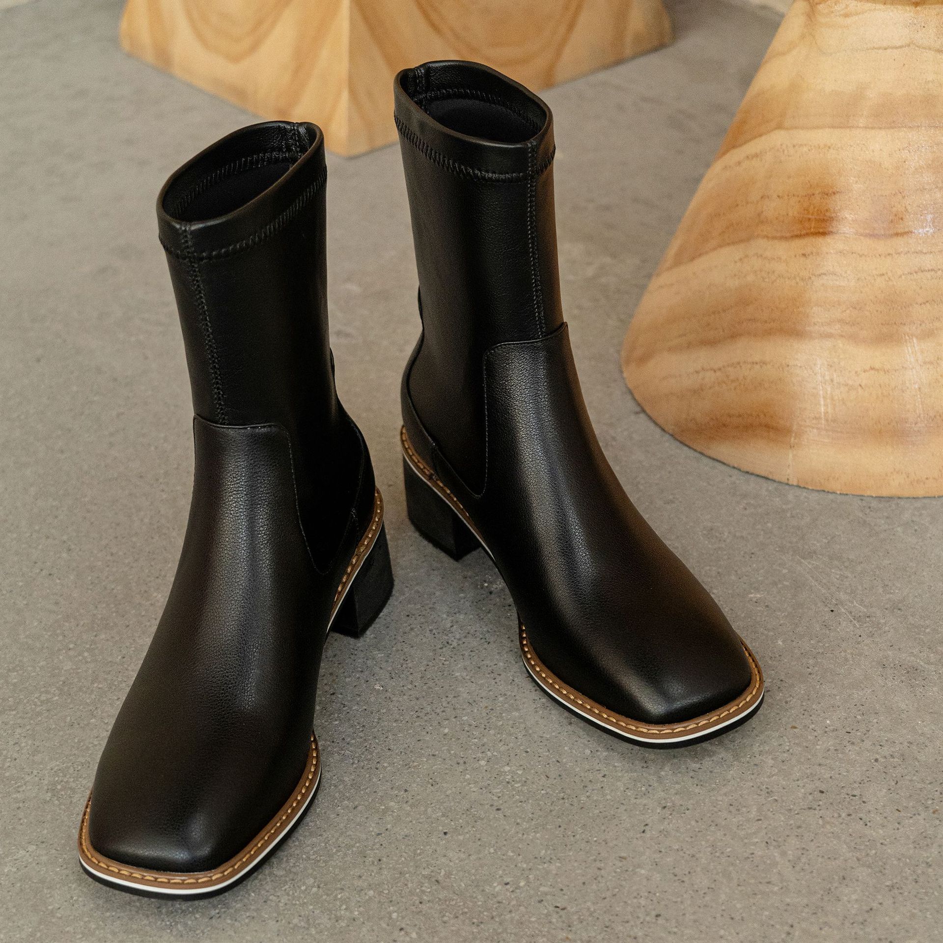 Chiko Square Toe Block Heels Boots