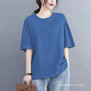 大码女装正肩短袖t恤胖mm遮肚上衣藏肉半袖棉质宽松显瘦百搭夏装-阿里巴巴
