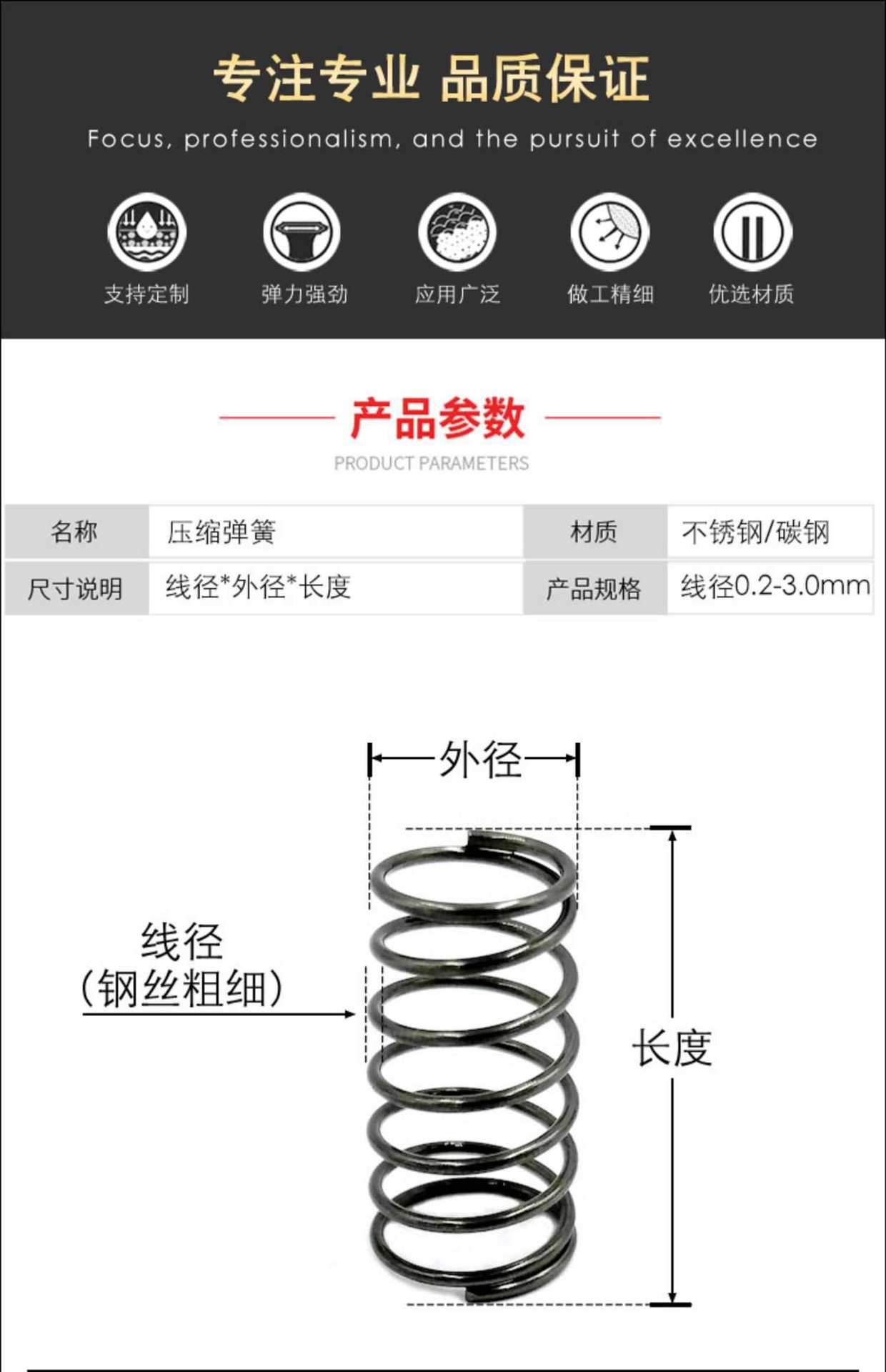 弹簧钢压缩弹簧0.5线径*5-6外径*长度5-50弹簧定 制大小回位弹簧-阿里巴巴